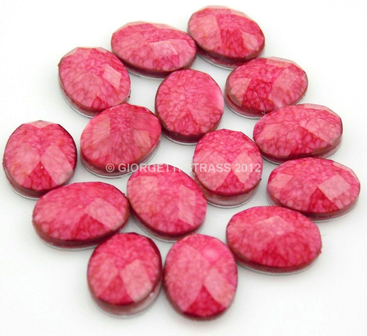 RHINESTONE round oval Pink marble 8mm 15pcs Hotfix stone cabochon ther ...
