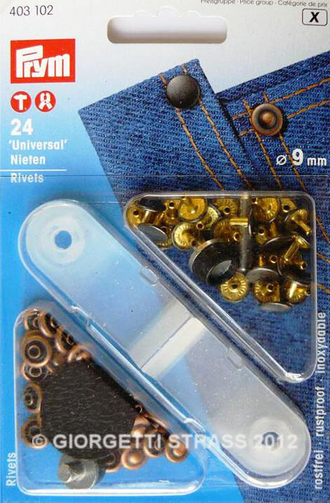 RIVETTI rivetto PRYM 9mm RAME ANTICO JEANS Ottone per borse cinture 40 ...