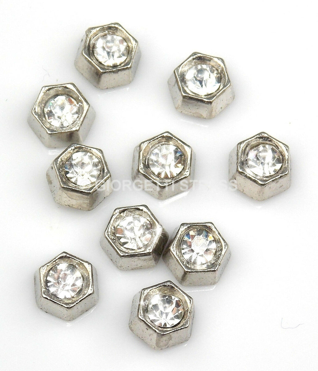 STUDS stud with Rhinestones 6mm 15pcs SILVER silver Hotfix thermoadhes ...