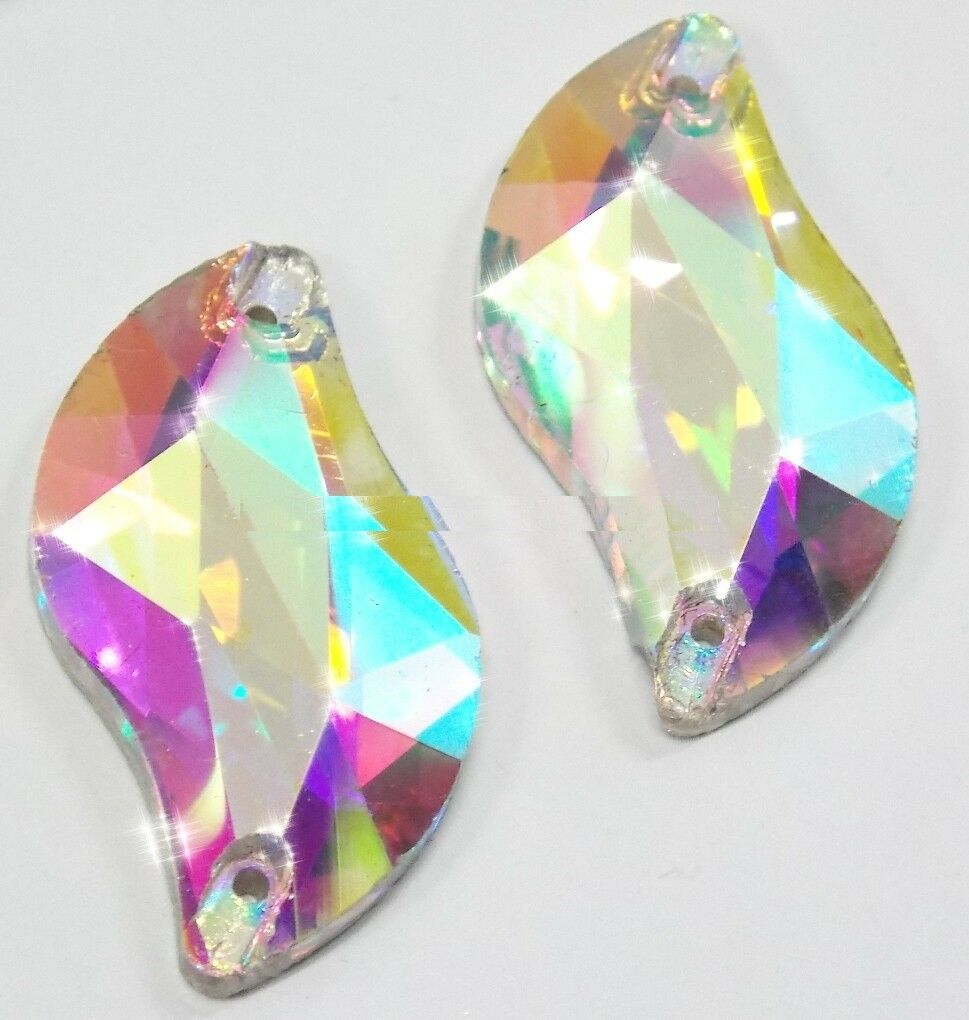 STRASS Pietre da Cucire Curva 1pz con 2 fori 15x30 Crystal ab aurora b ...